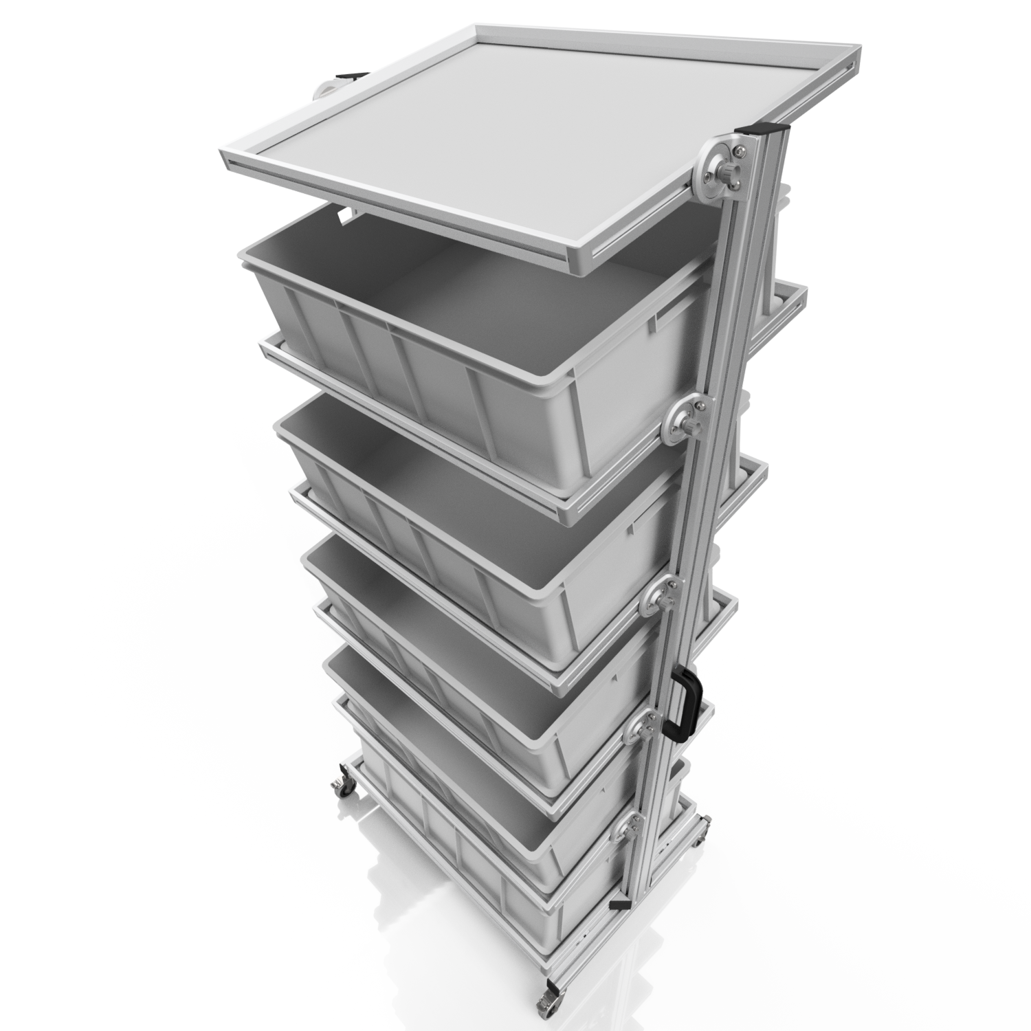 System trolley for Euro containers 80 x 60 H 200 cm tiltable | 5 x tilting shelf, 1 x rigid ...